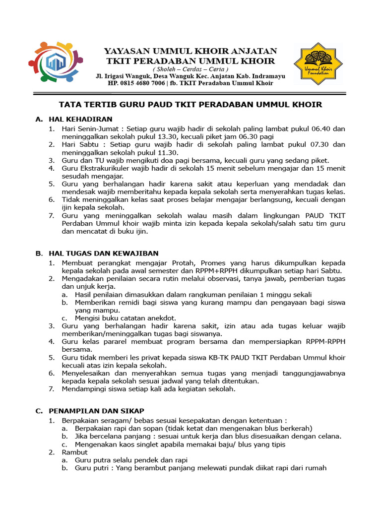 TERTIB GURU PAUD TK KB Pendidik Dan Kependidikan | PDF