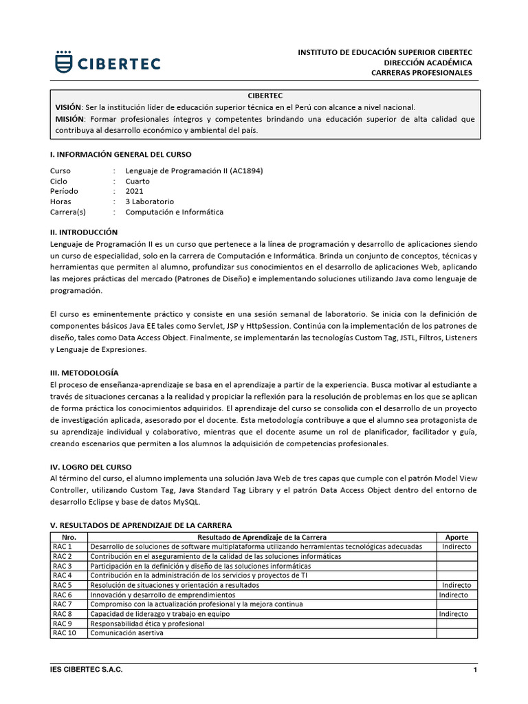 SL 2021 04 Lenguaje de Programacion II (AC1894) | PDF | Programación de computadoras | Java ...