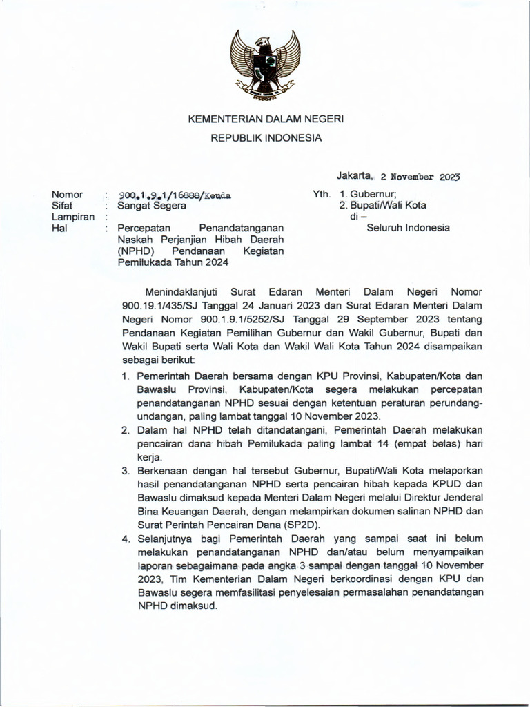 Surat Percepatan Penandatangan NPHD | PDF
