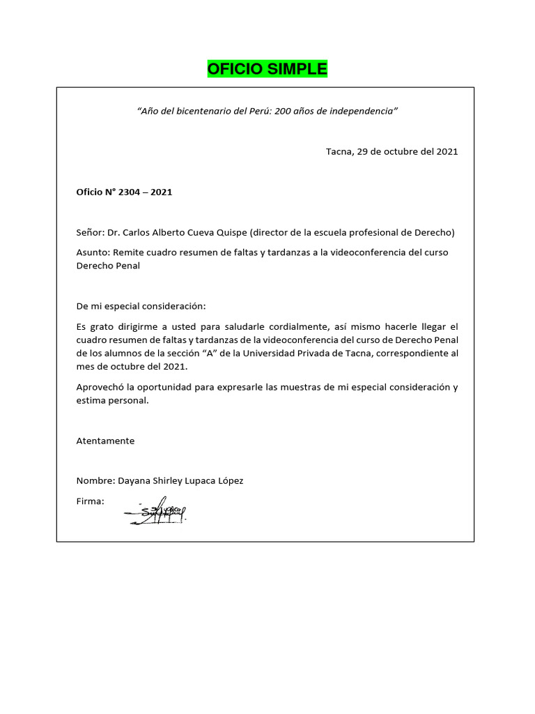 OFICIO SIMPLE y MULTIPLE - DAYANA LUPACA | PDF