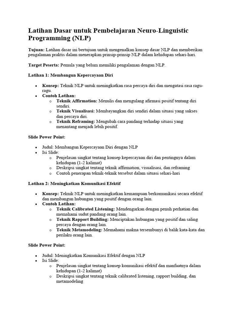 NLP 1 Afirmasi Visualisasi Reframing Rapport | PDF