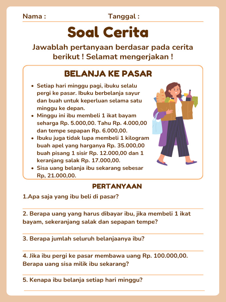 Soal Cerita Belanja Ibu di Pasar | PDF
