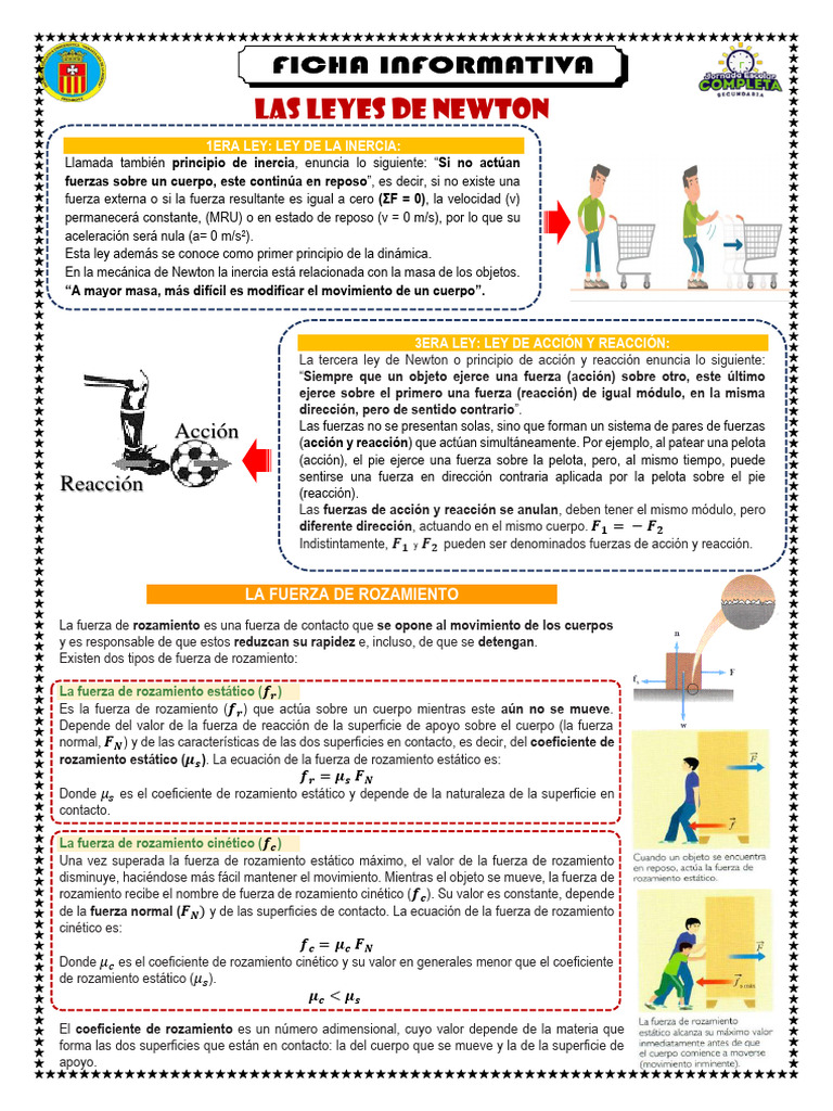 Ficha Informativa - Leyes de Newton | PDF | Fuerza | Fricción