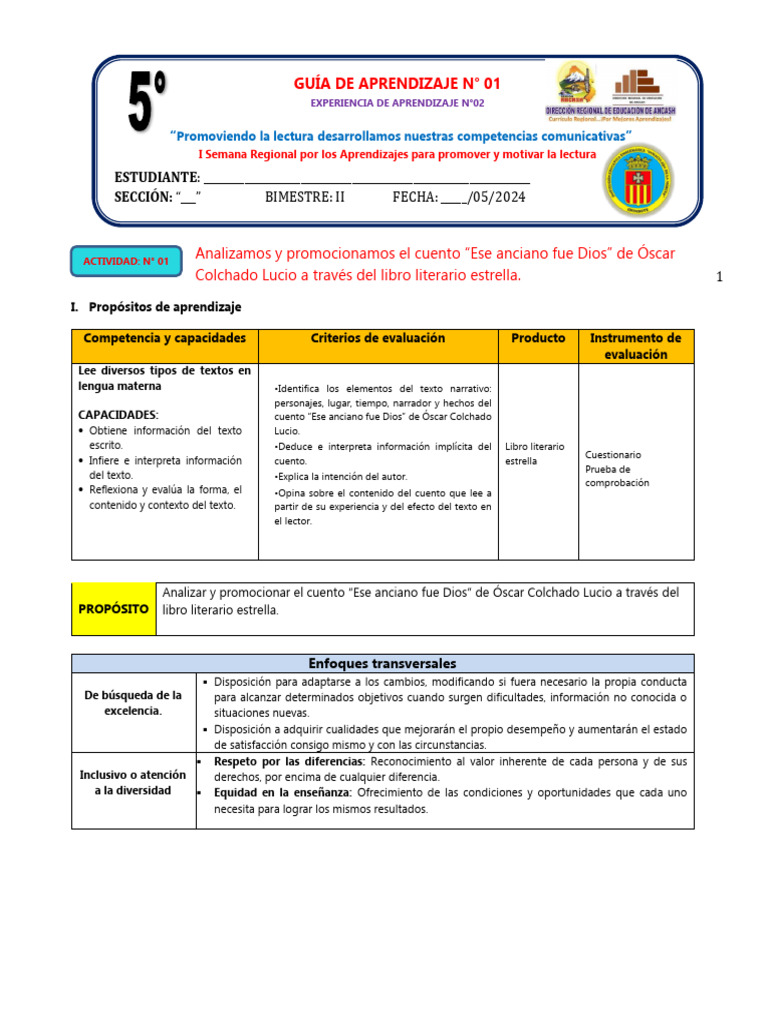 2024 5° GdA - AdA1 - EdA 2 - LEE | PDF | Narración