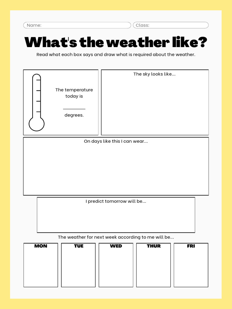 Yellow Printable Weather Drawing Worksheet | PDF