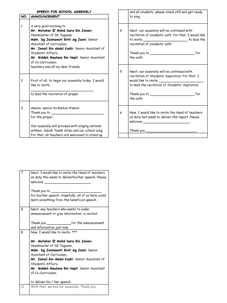 English Assembly Mc's Text | PDF
