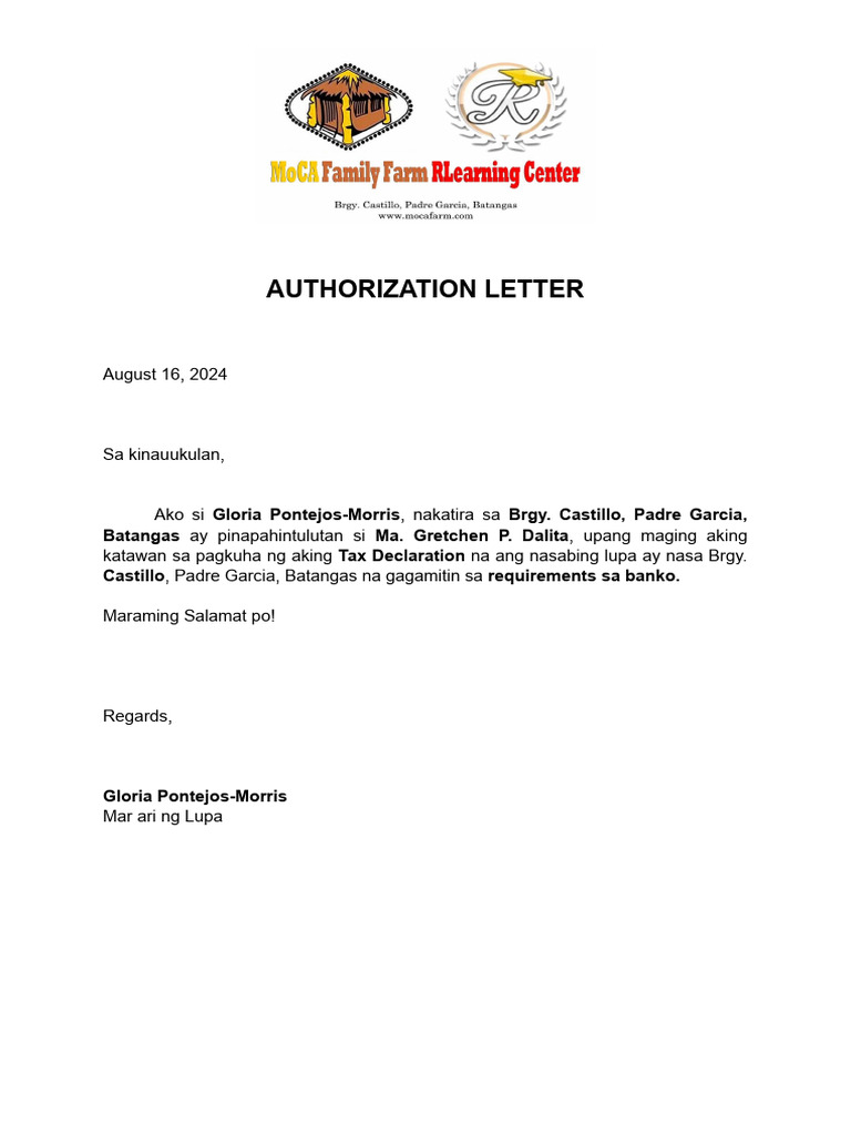 Authorization Letter Tax Dec | PDF
