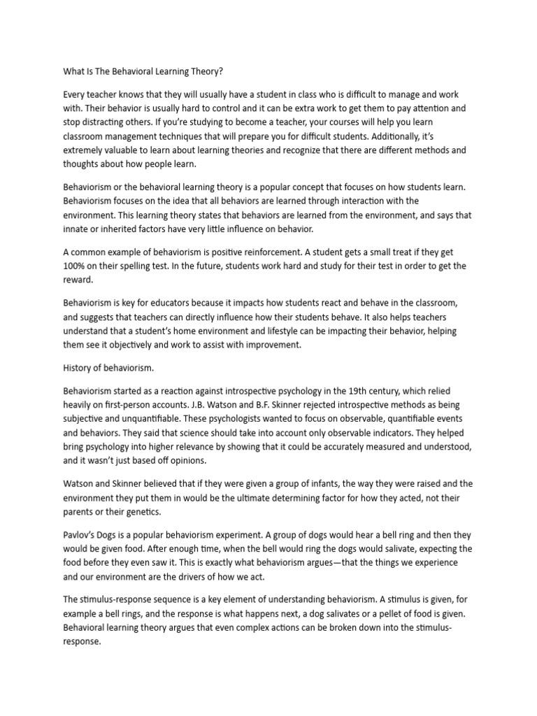 Behavioral Learning Theory | PDF | Behaviorism | Learning