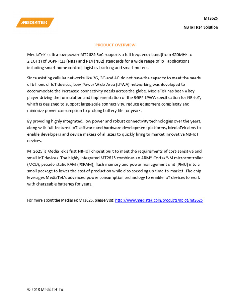 MediaTek 2625 Datasheet | PDF | System On A Chip | Microcontroller