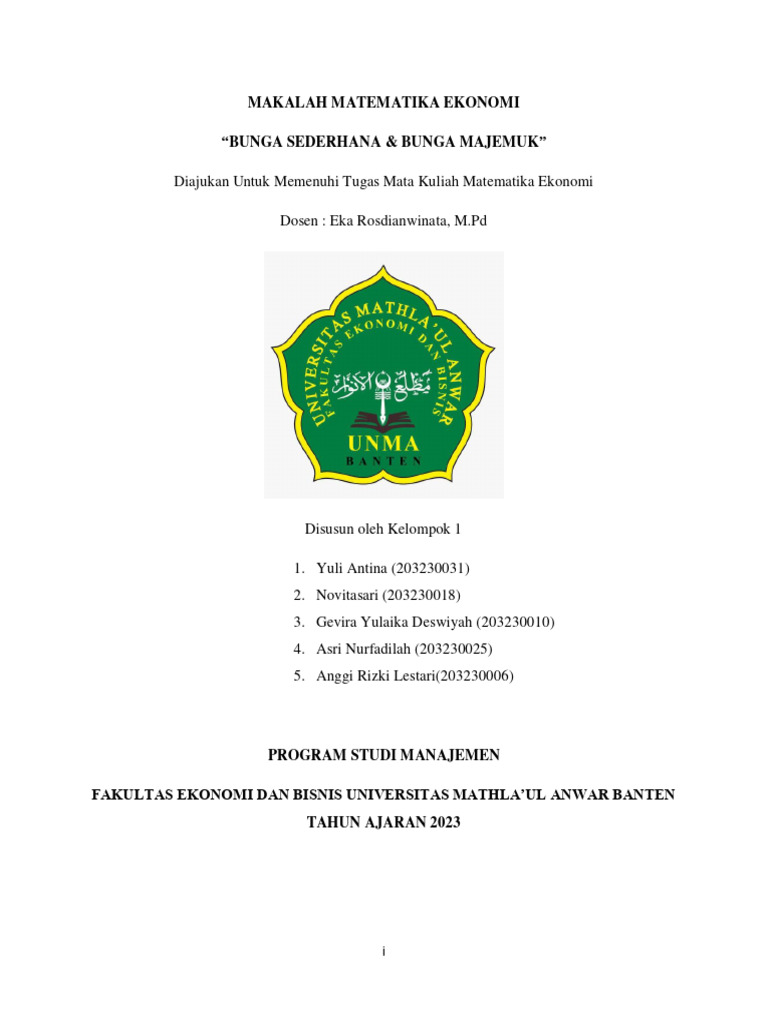 Makalah MTK Bunga Sederhana Dan Bunga Majemuk 2 | PDF | Karier & Perkembangan | Bisnis