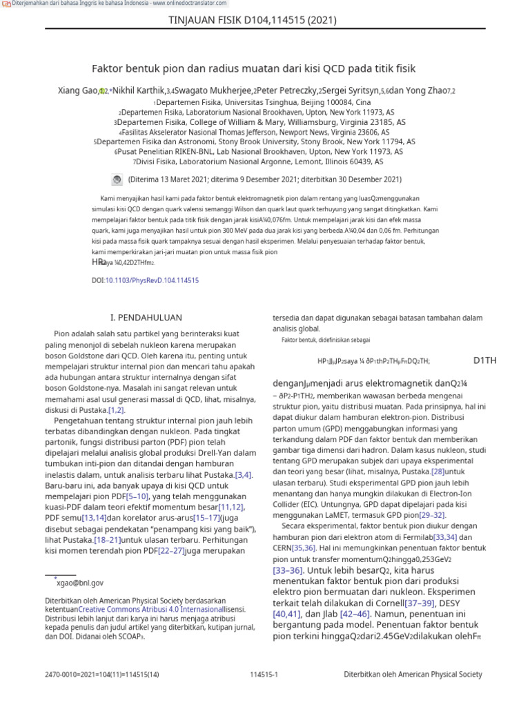 Pion Form Factor and Charge Radius From Lattice QC - En.id | PDF