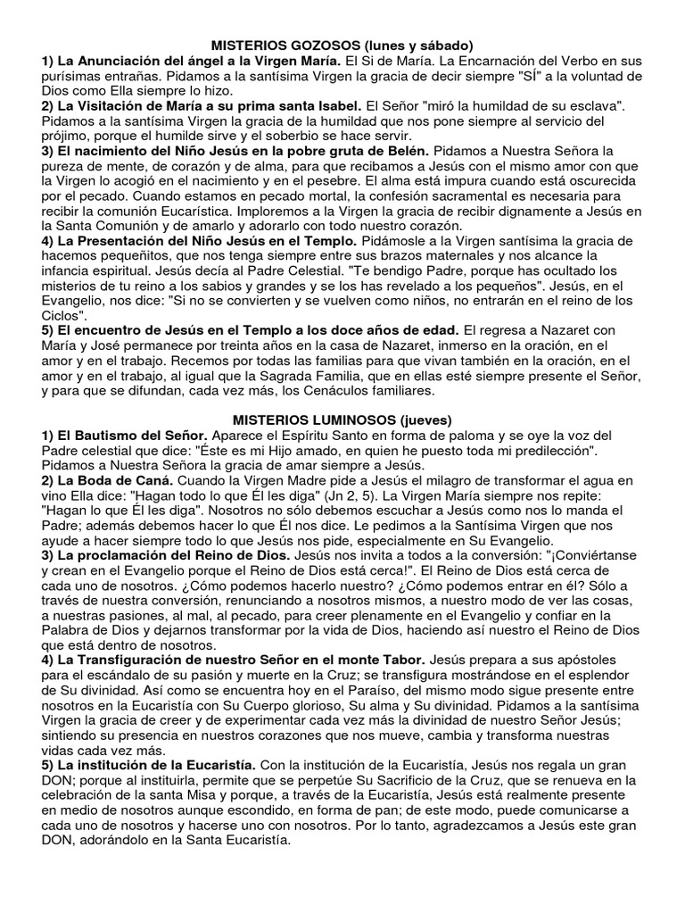 Misterios Gozosos | PDF | María, madre de Jesús | eucaristía