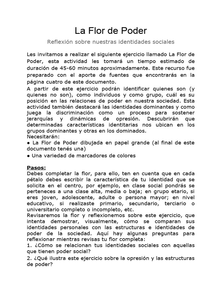 La Flor de Poder Explicacion 1 | PDF | Estudios de género | Igualdad de ...