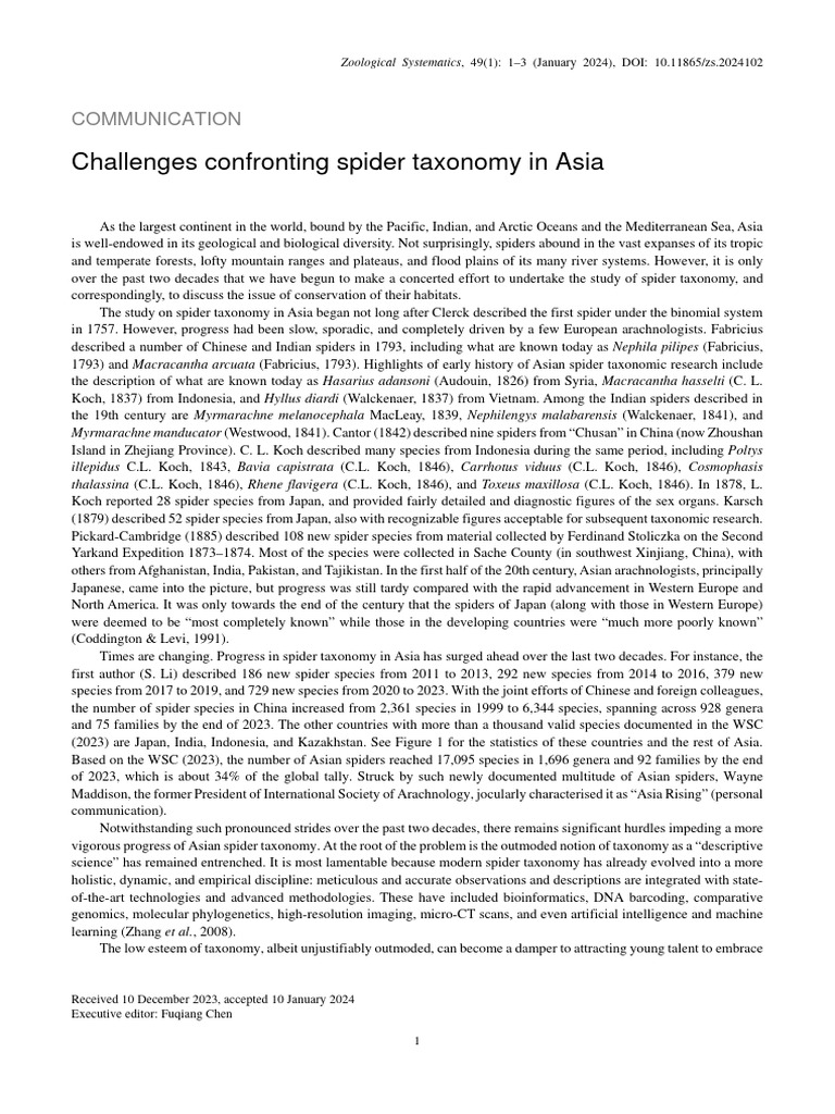 Challenges confronting spider taxonomy in Asia (1) | Download Free PDF ...