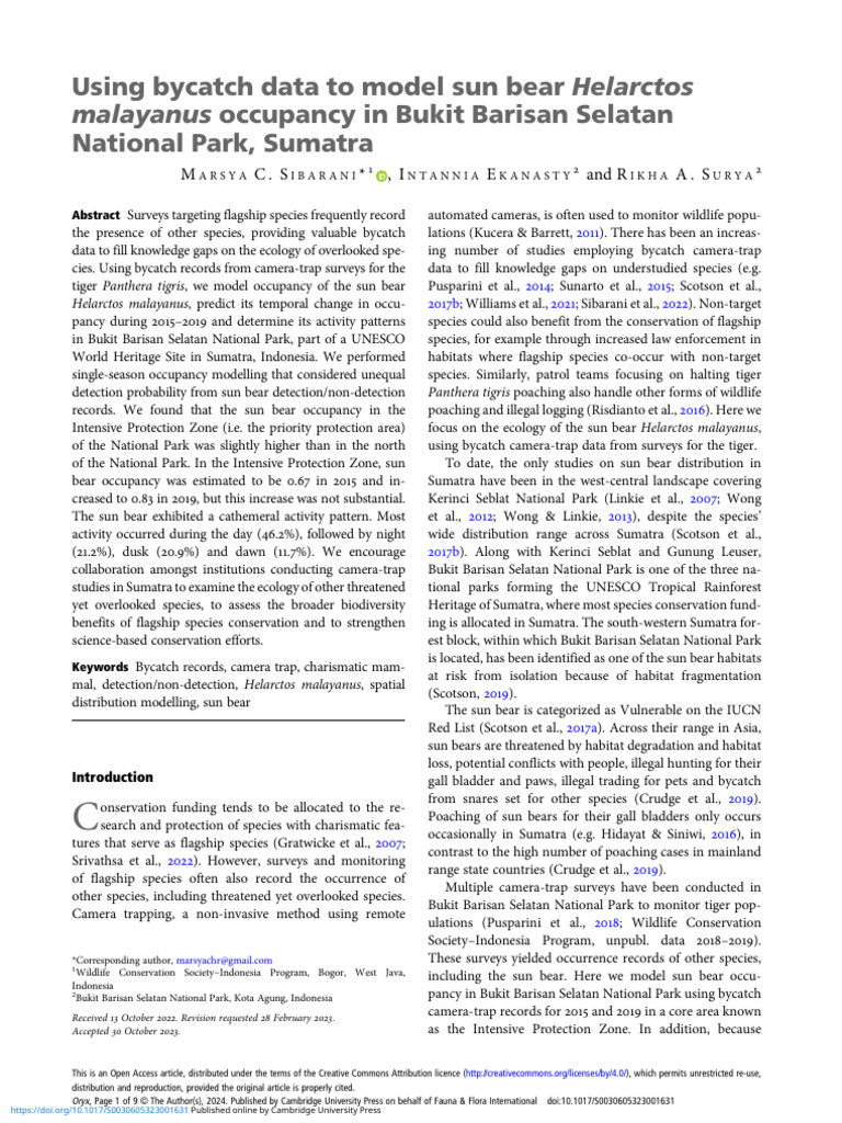 Using Bycatch Data To Model Sun Bear Helarctos Malayanus Occupancy in ...