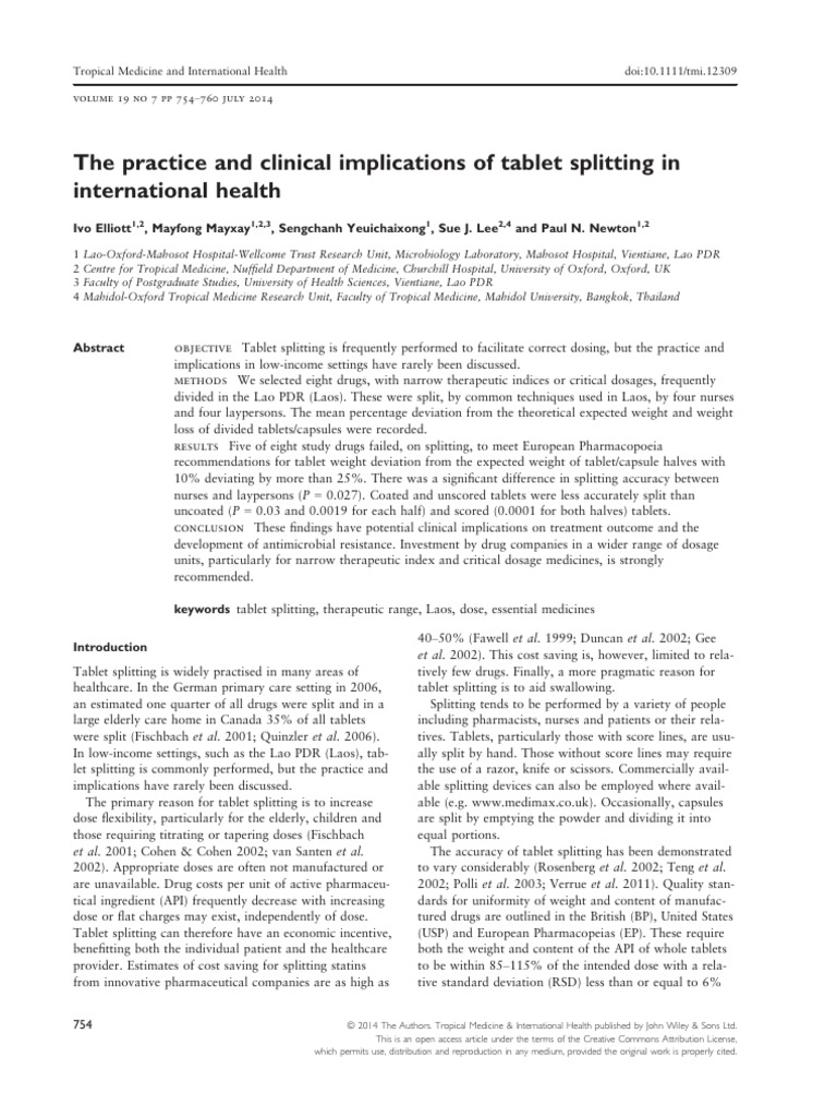 The Practice and Clinical Implications of Tablet Splitting in ...