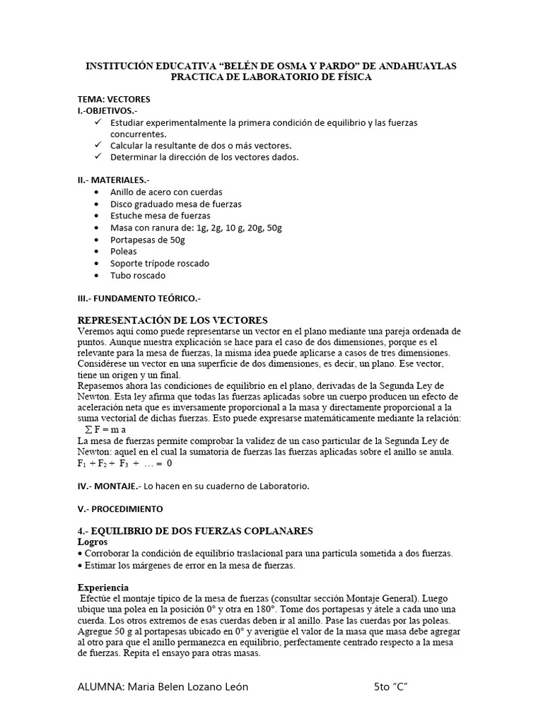 Informe Del Laboratorio | PDF | Fuerza | Vector Euclidiano