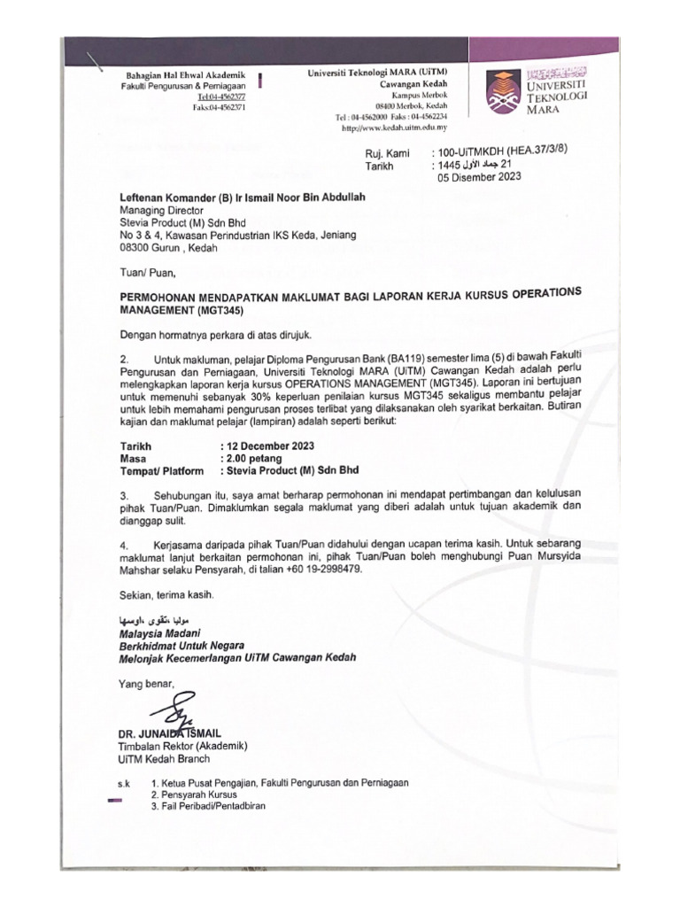 Surat Kebenaran UiTM | PDF