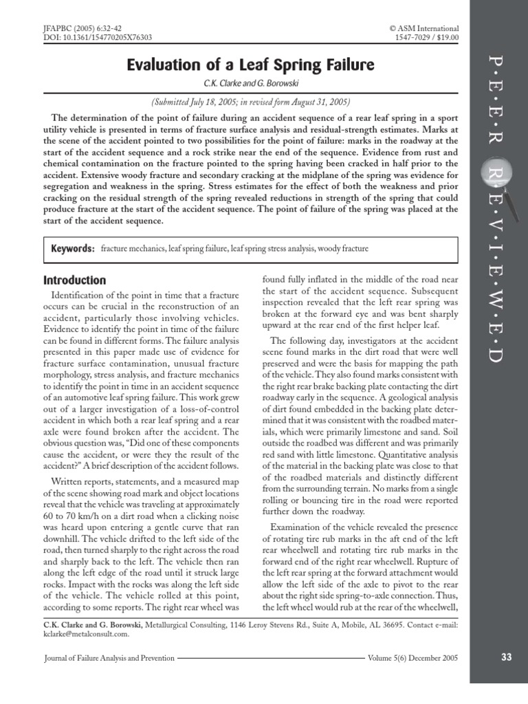 Evaluation of A Leaf Spring Failure: C.K. Clarke and G. Borowski ...