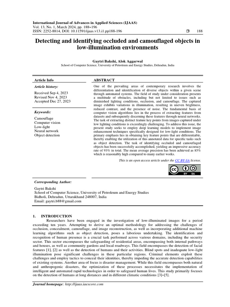 Detecting And Identifying Occluded And Camouflaged Objects In Low Illumination Environments