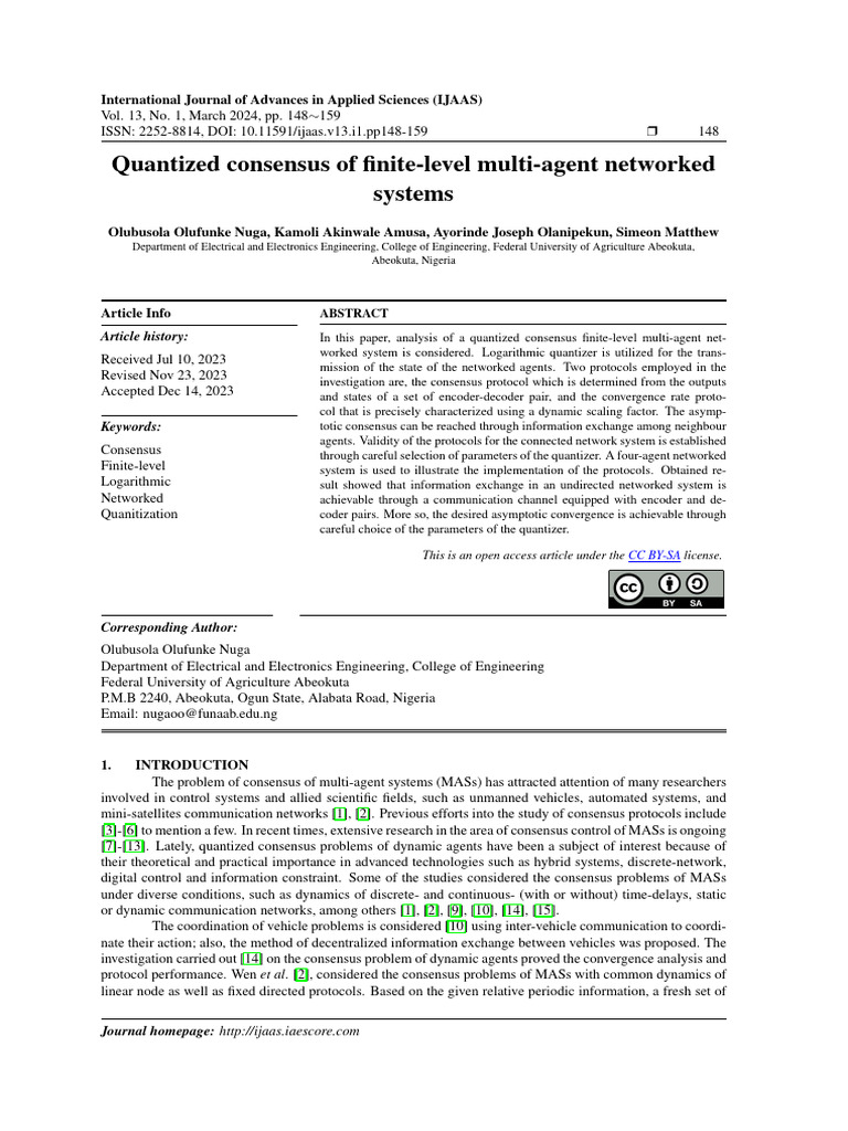 Quantized Consensus of Finite-Level Multi-Agent Networked Systems | PDF | Matrix (Mathematics ...