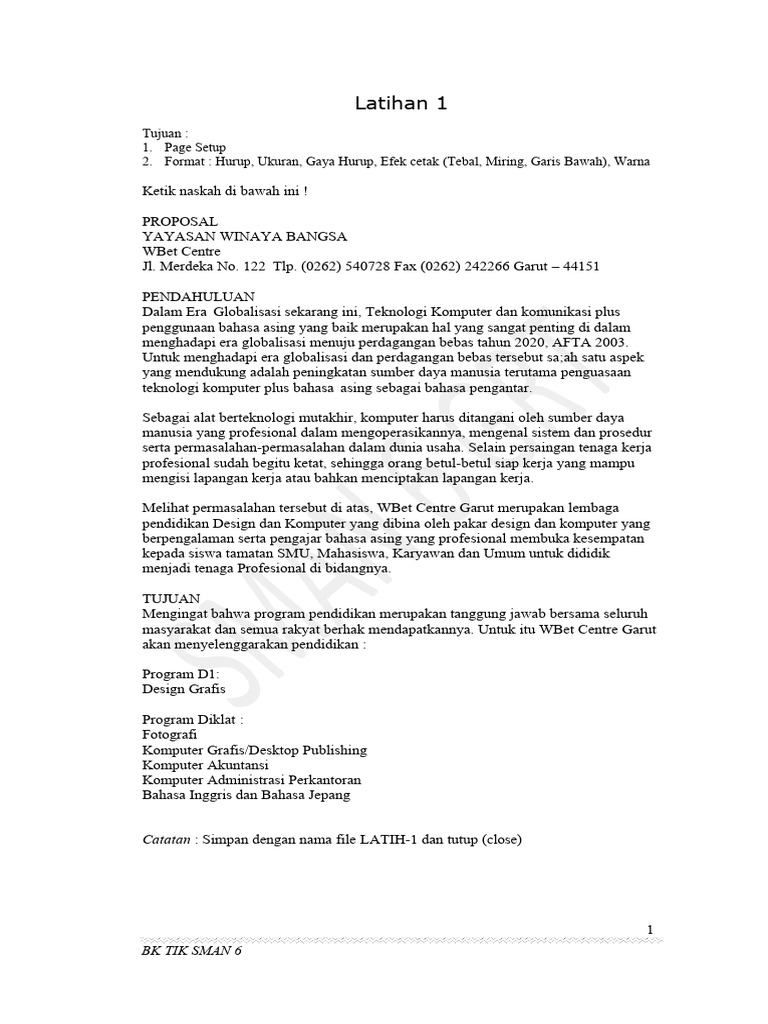 latihan praktek word siswa | PDF