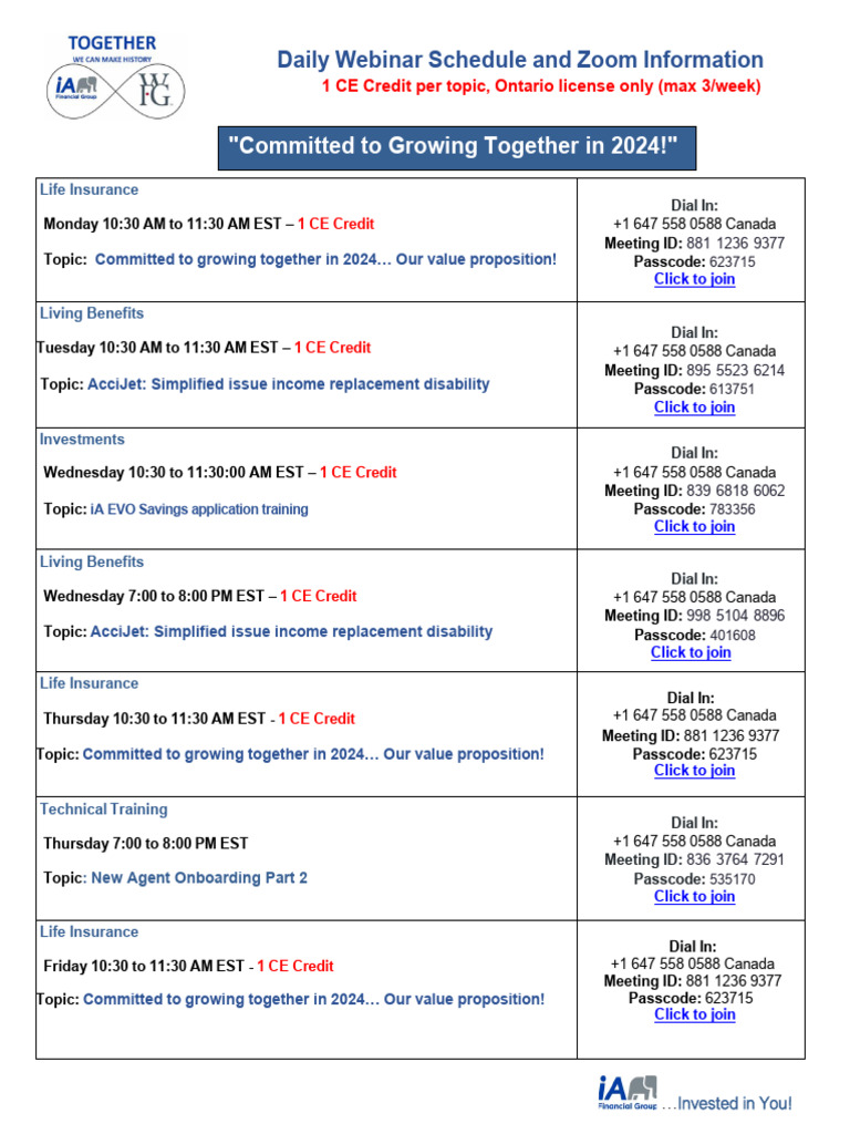 Daily Webinar and Zoom Information Week of May 6th 2024 | PDF