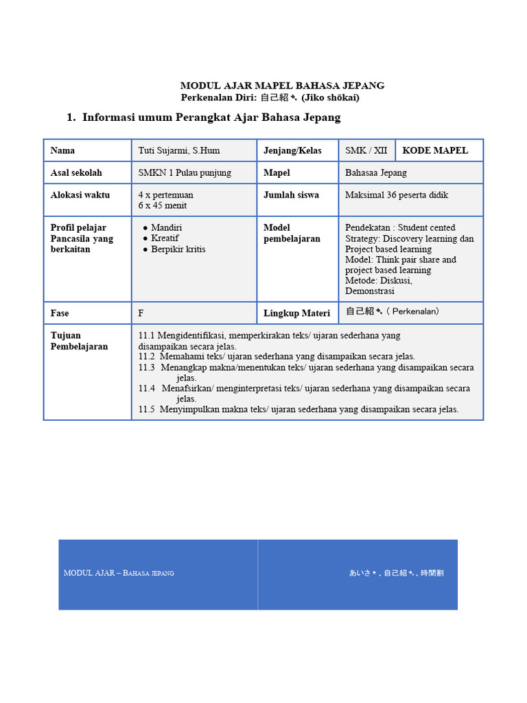 2 MODUL Perkenalan Diri Jiko Shōkai | PDF
