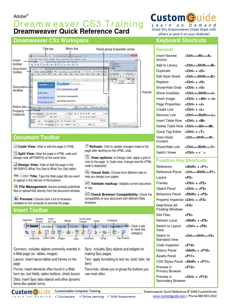 Dreamweaver Quick Reference Cs3 | PDF | Hyperlink | World Wide Web