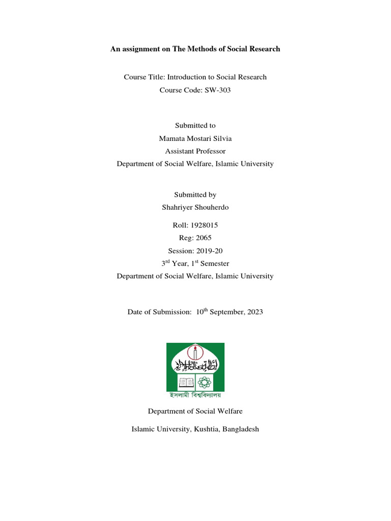 An Assignment On The Methods of Social Research | PDF | Social Research ...