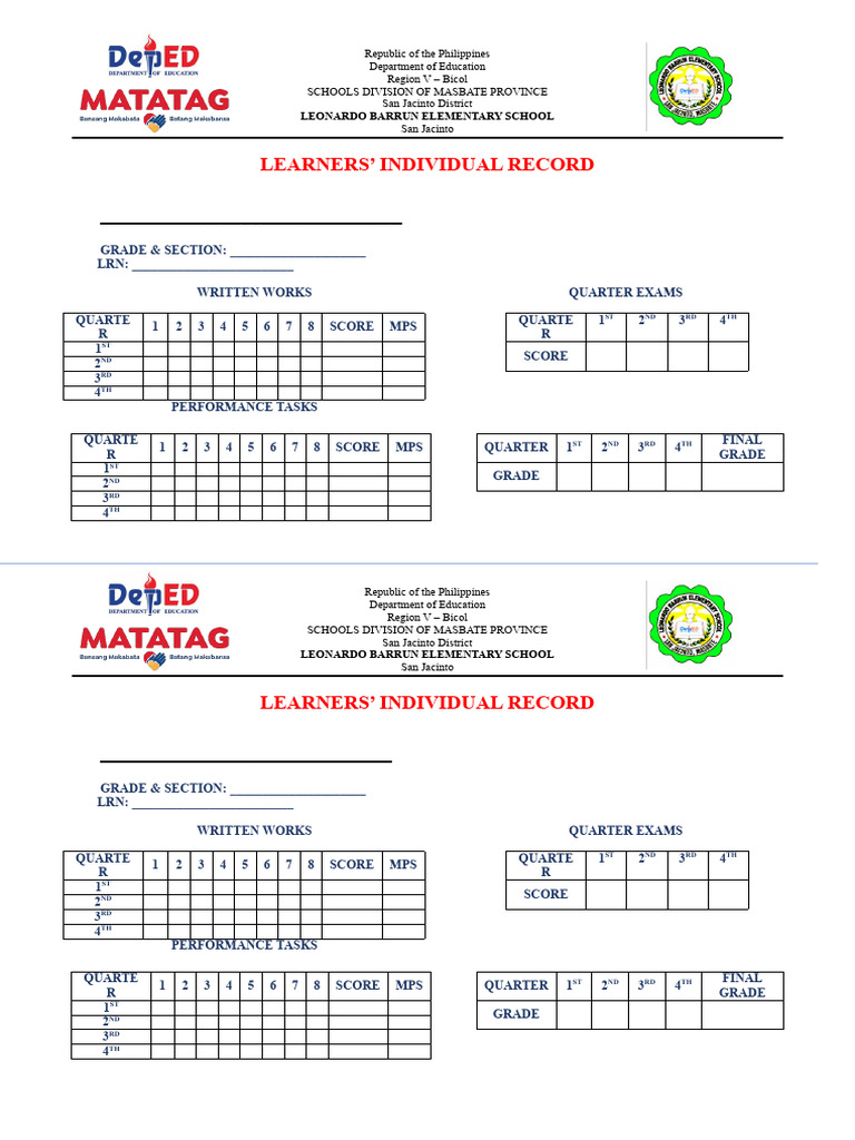 Learners Individual Record | PDF