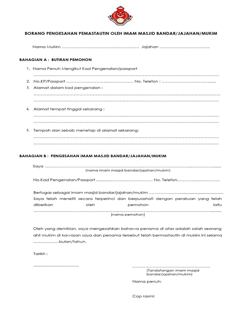 Borang Pengesahan Mastautin | PDF