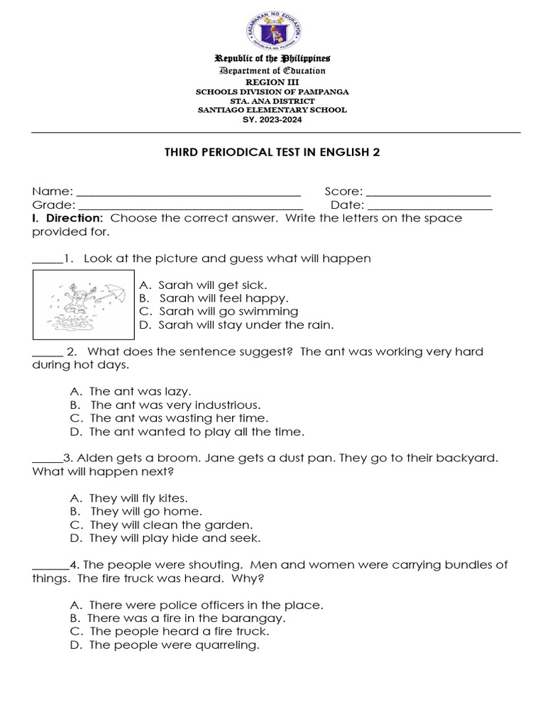 ENGLISH-2-THIRD-PERIODICAL-TEST-2023-2024 | PDF | Erosion | Water