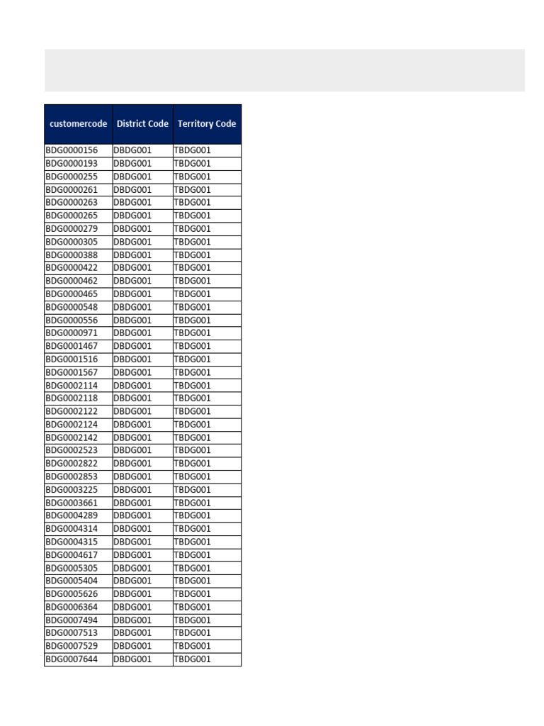 Customer and Territory Code List | PDF