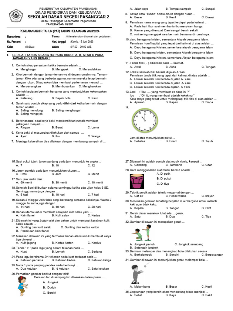 Soal Pat Tema 8 Kelas Ii | PDF