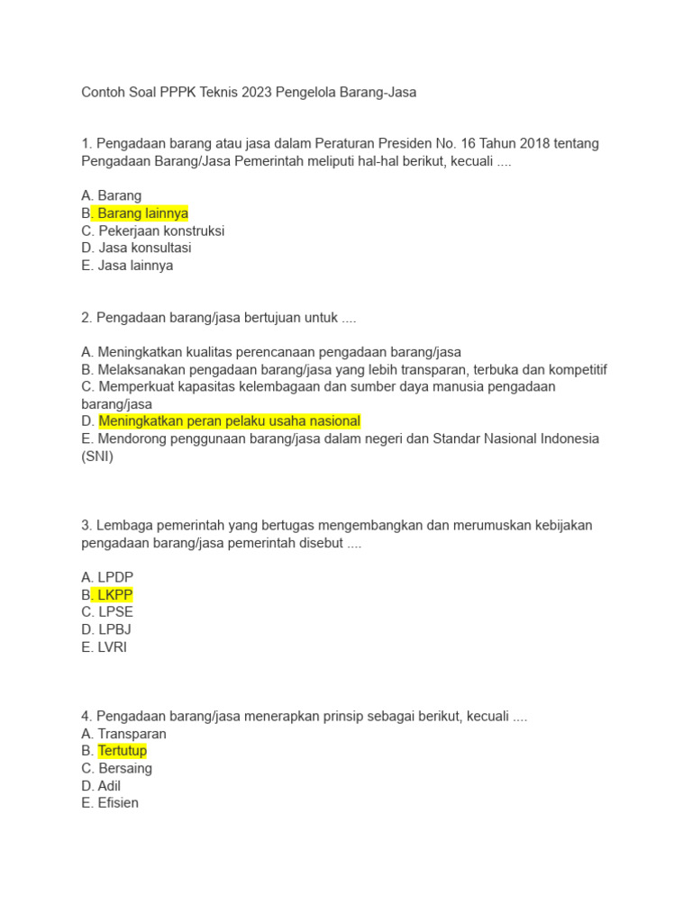 Soal PPPK Pengelola Barang-Jasa | PDF | Bisnis | Teknologi & Rekayasa