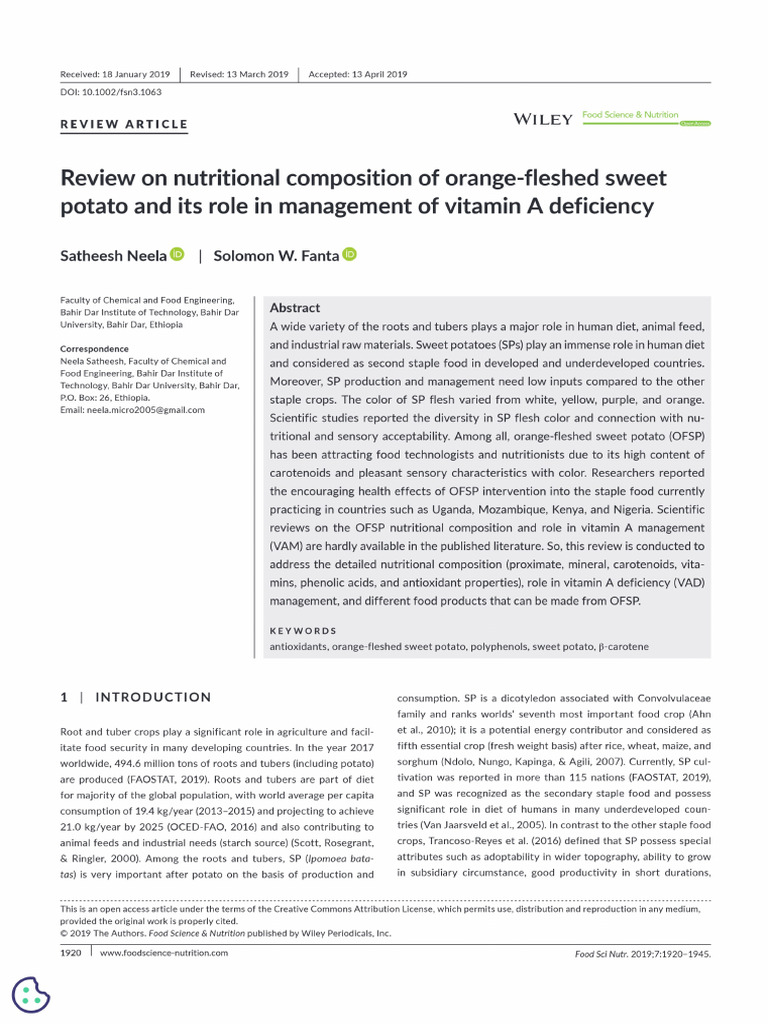 Review On Nutritional Composition of Orange Fleshed Sweet Potato and Its Role in Management of ...