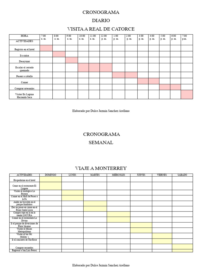 Cronogramas de Viajes y Eventos | PDF