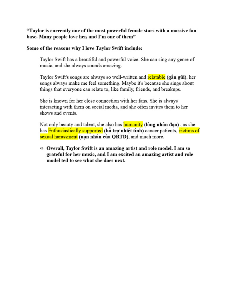 Why I Love Taylor Swift | PDF