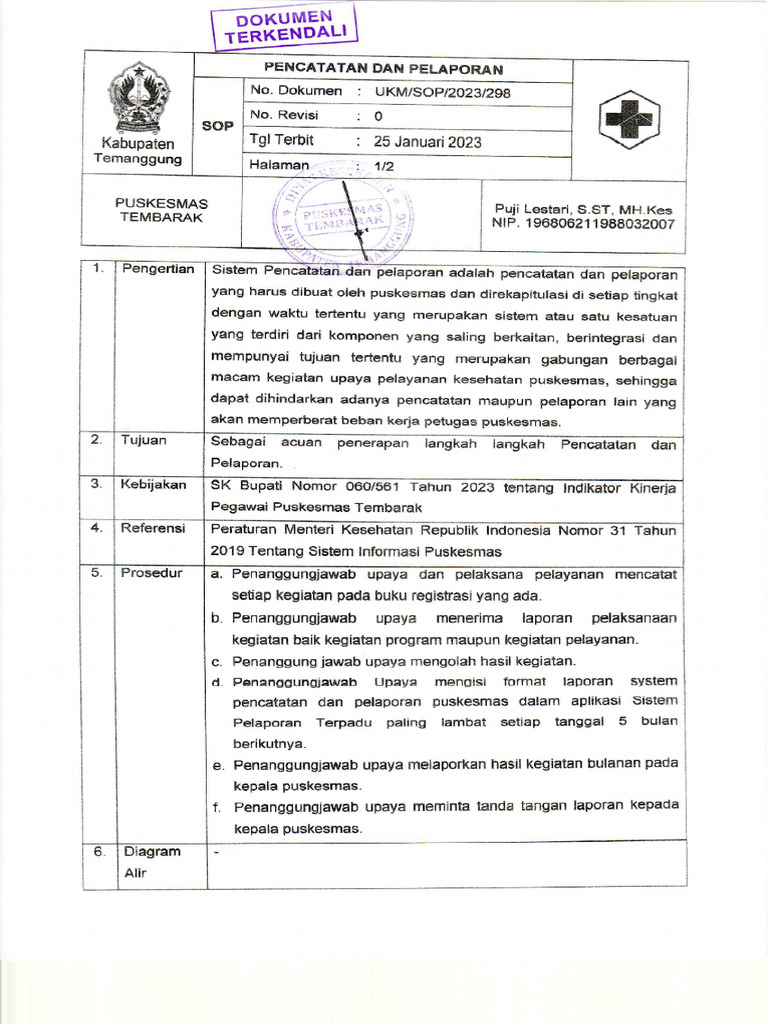 283b_SOP Pencatatan dan Pelaporan | PDF