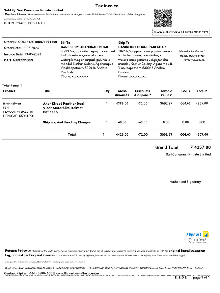 Axor helmet invoice | Download Free PDF | Economies | Taxes