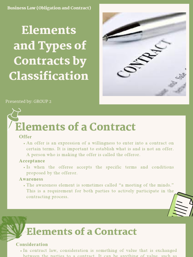 GROUP 2- ELEMENTS AND TYPES OF CONTRACT | Download Free PDF | Offer And ...