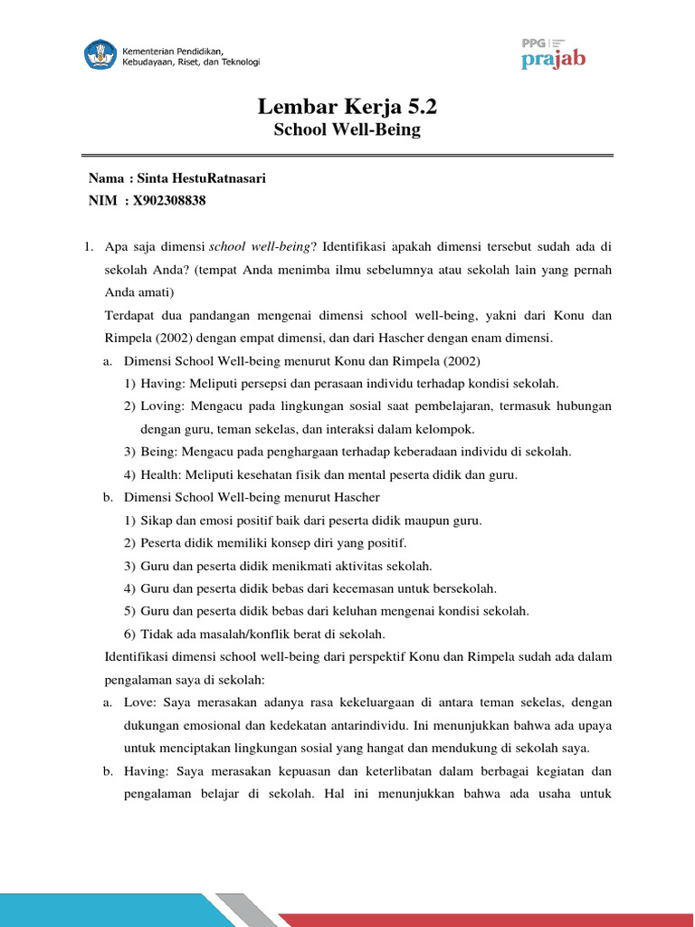 Lembar Kerja 5.2 School Well-Being | PDF | Sains & Matematika