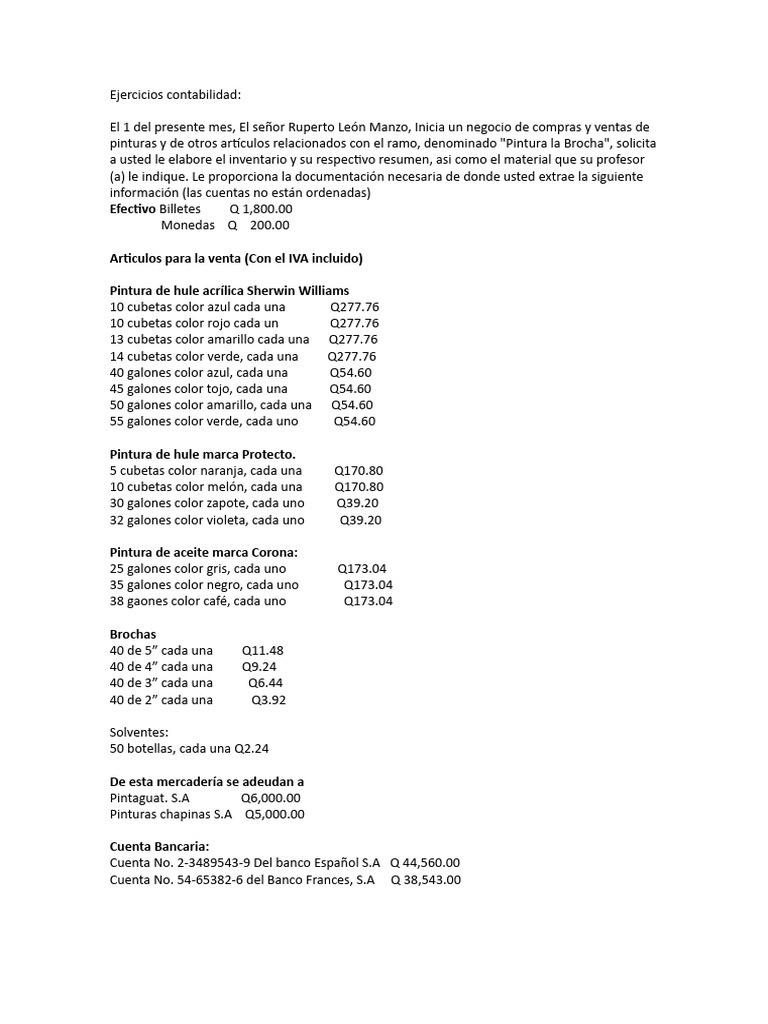 Ejercicios Contabilidad | PDF | Color