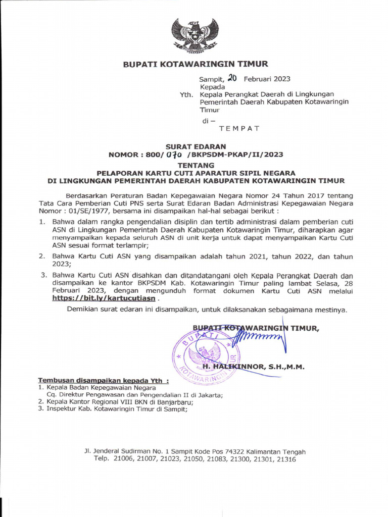 Surat Edaran Kartu Cuti Asn | PDF