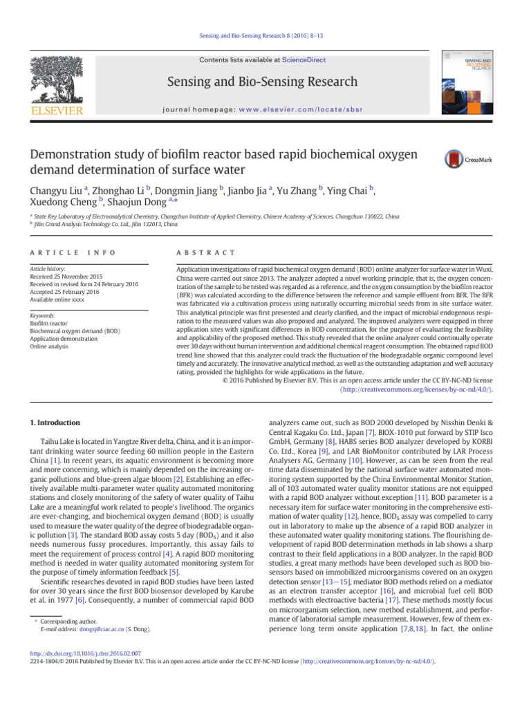 Demonstration Study of Biofilm Reactor Based BOD Determination | PDF