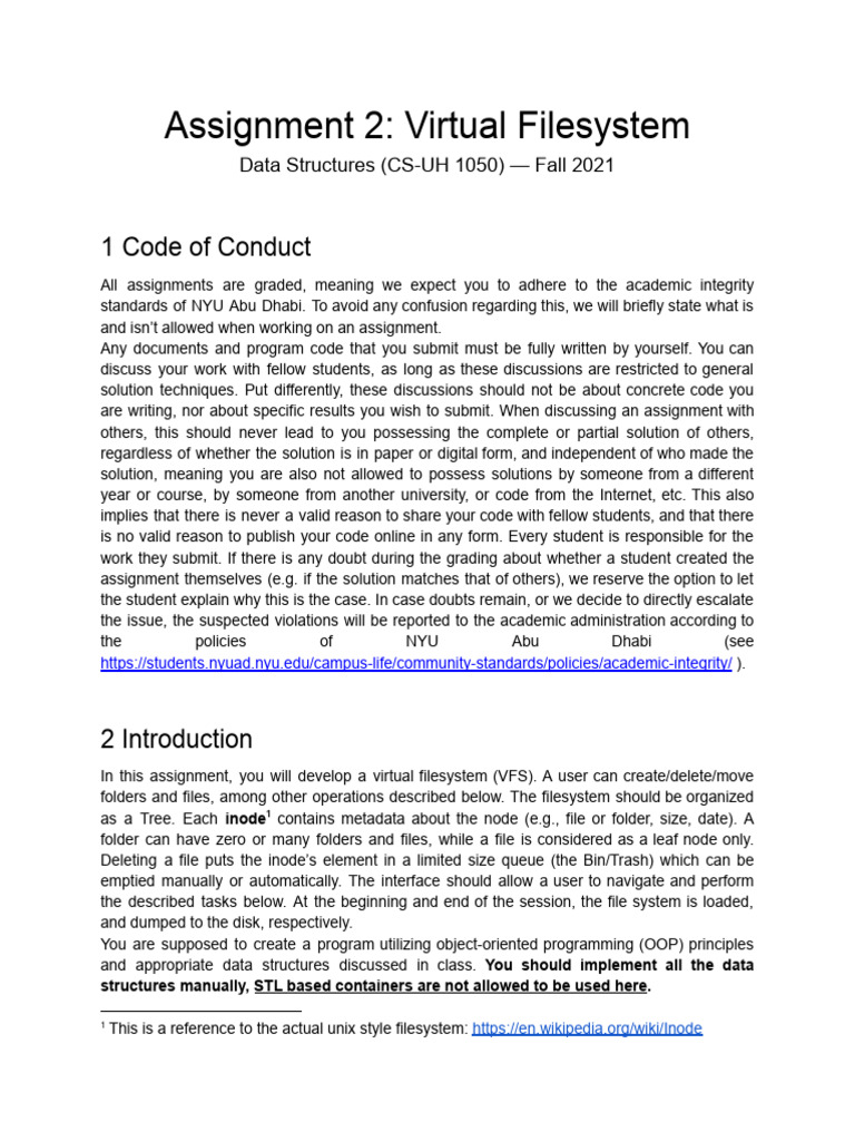 Assignment 2 - Virtual Filesystem | Download Free PDF | Computer File | Directory (Computing)