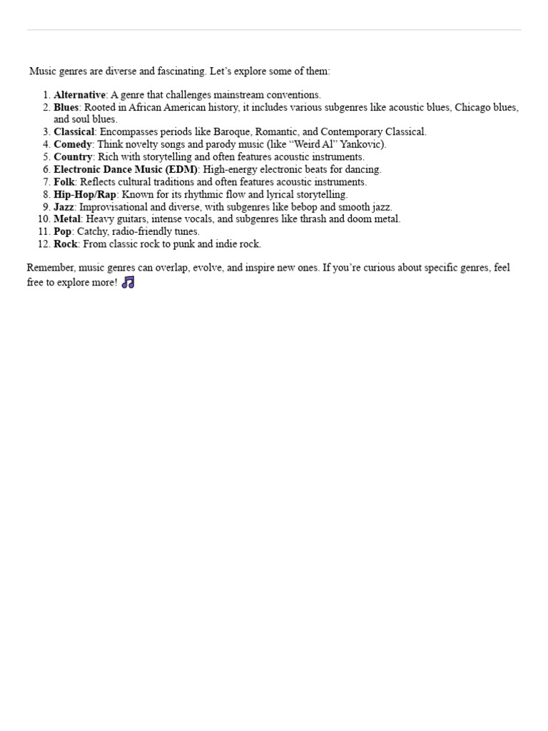 Types of Music Genres | PDF | Art