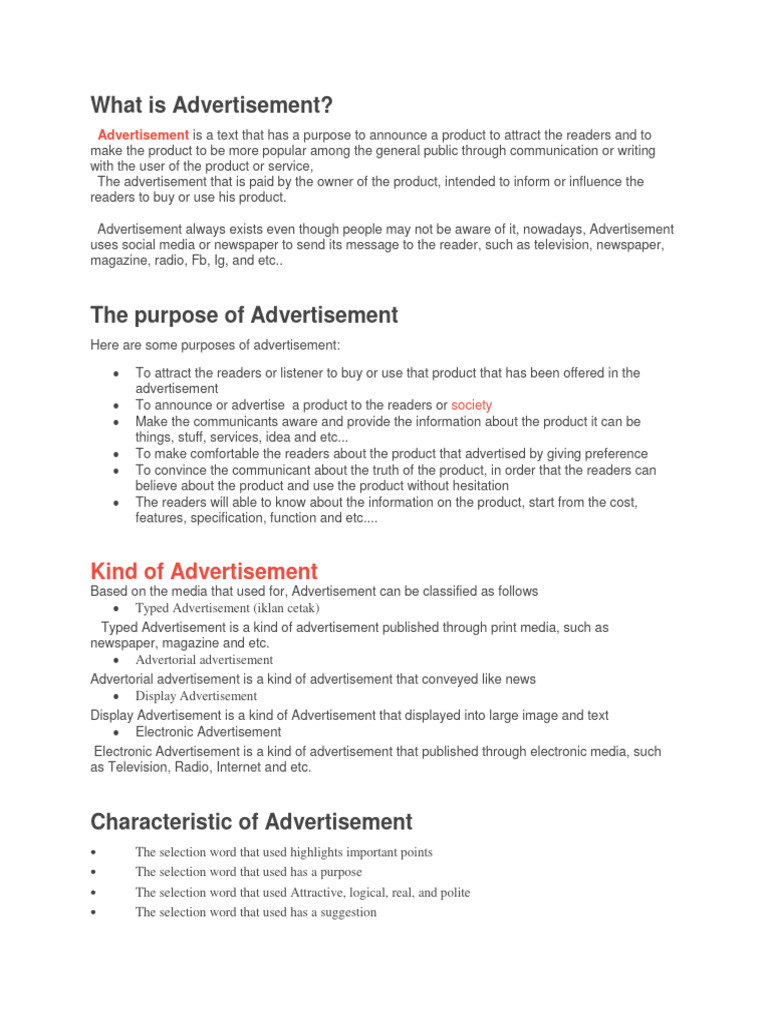 Advertisement Text IX Grade | PDF | Advertising | Mass Media