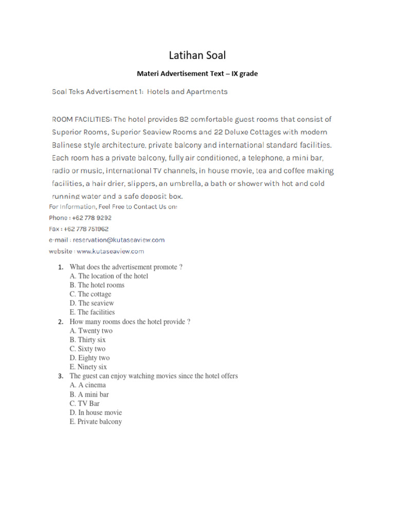 Advertisement Text Practice Questions | PDF | Hotel | Giacomo Casanova